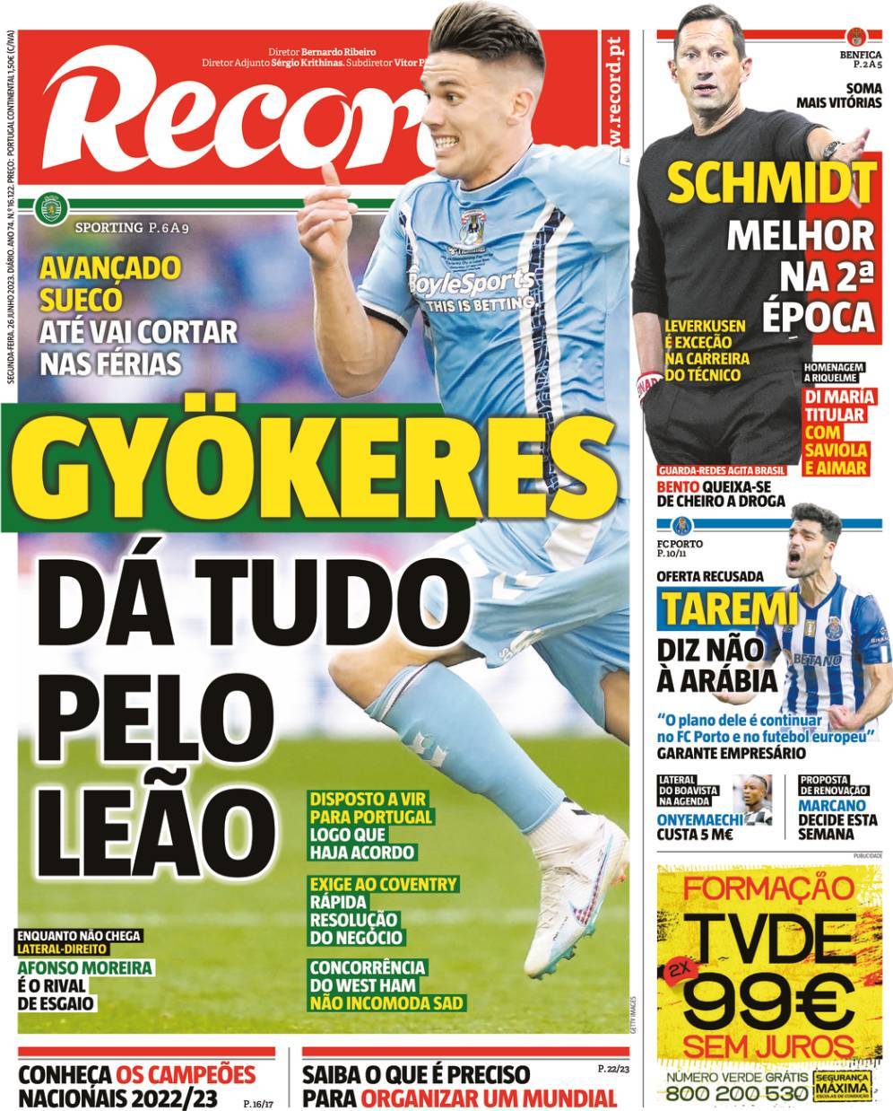 Record: Capa da Edição de segunda-feira, 26 de junho 2023