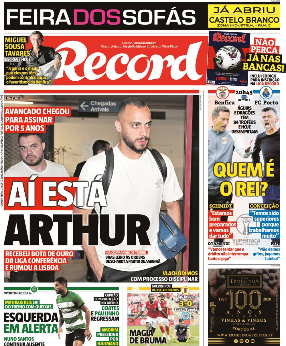 Record: Capa da Edição de quarta-feira, 09 de agosto 2023